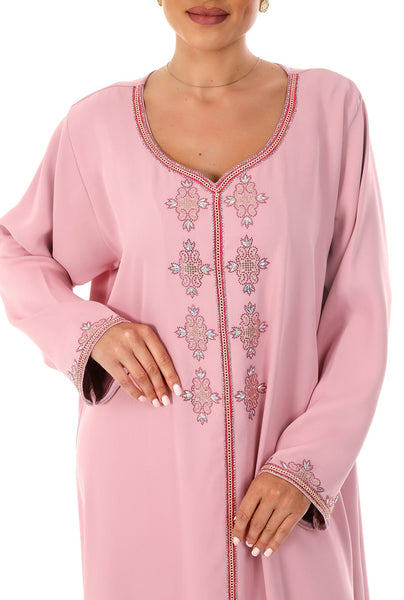 Rose Arabic Jalabiya With Intricate Crystal Design